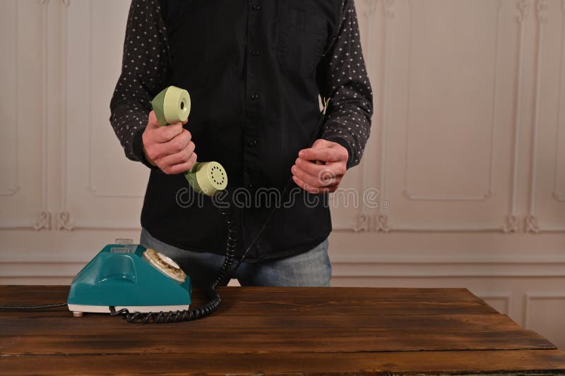 Retro Phone Handset and Dangling Wire Stock Image - Image of horizontal ...