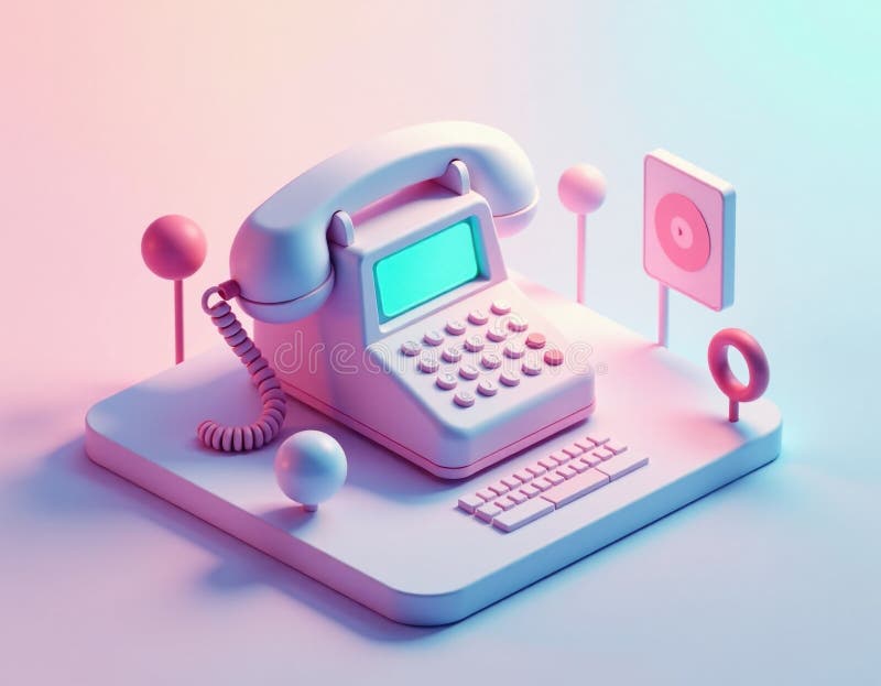 Retro Phone with Keyboard and 80s Aesthetic - 3D Render Stock ...
