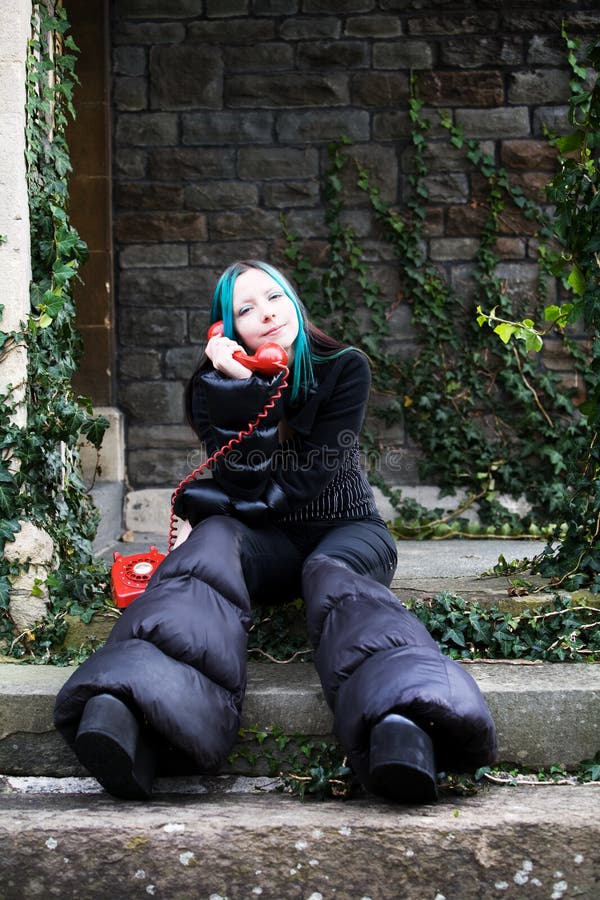 Retro phone user stock photo. Image of caucasian, teen - 7114548