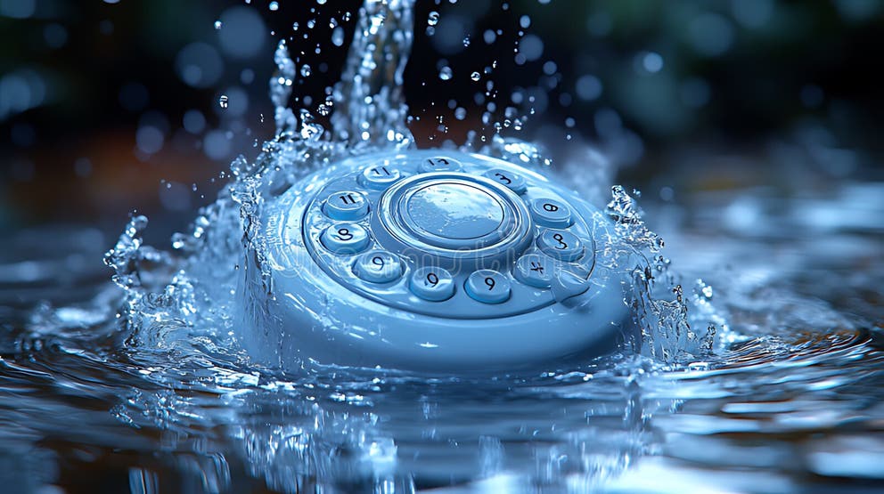 Retro Phone Water Damage, Dark Background, Splash Stock Illustration - Illustration of broken ...