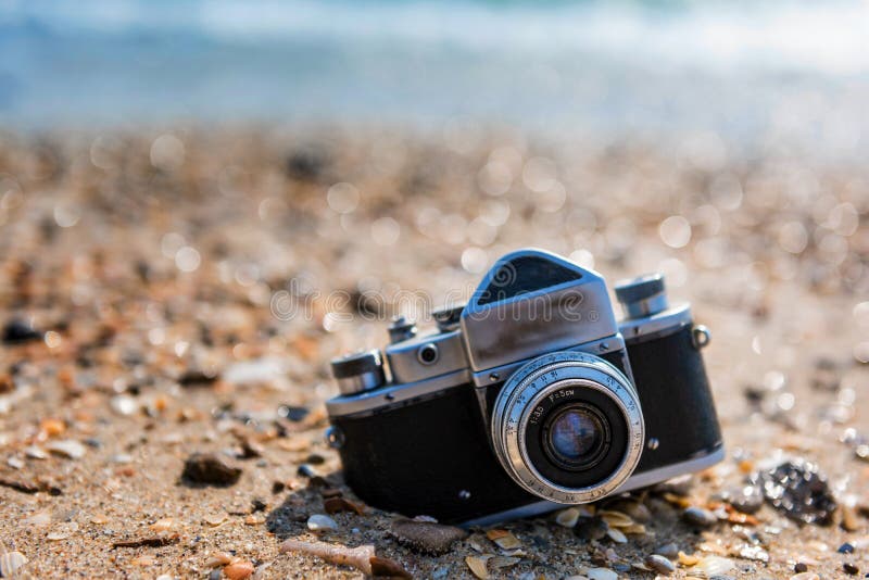 Retro Photo Camera on the Beach Stock Image - Image of courses, pattern ...