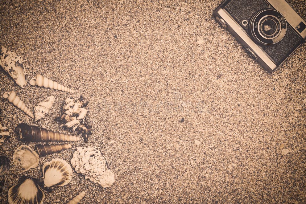 Retro Photo Camera with Shells on Sand Stock Image - Image of fiction ...