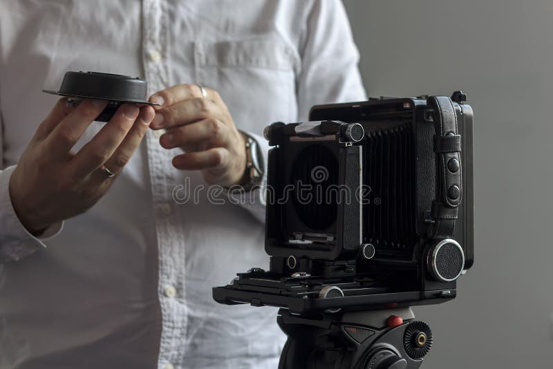 Retro Photographer Using Old Camera Stock Image - Image of classic ...