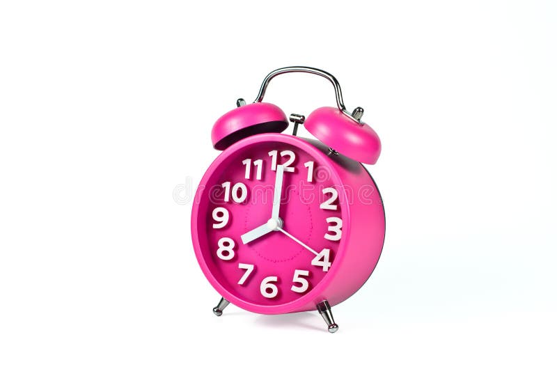 Retro Pink Alarm Clock Isolated Stock Photo - Image of plastic, empty ...