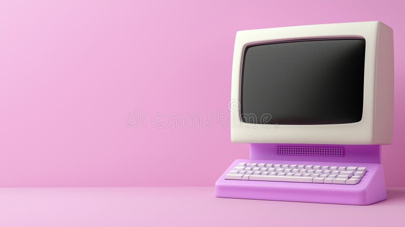Retro Pink Computer on Pink Background Stock Photo - Image of aesthetic ...