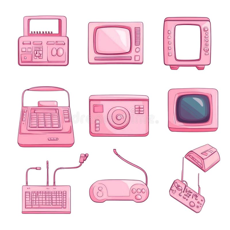 Retro Pink Electronics Collection Nostalgic Technology Items Stock ...