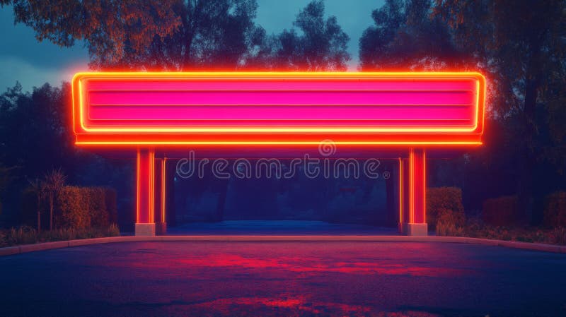 Retro Pink Neon Sign at Night Drive-in Stock Illustration ...