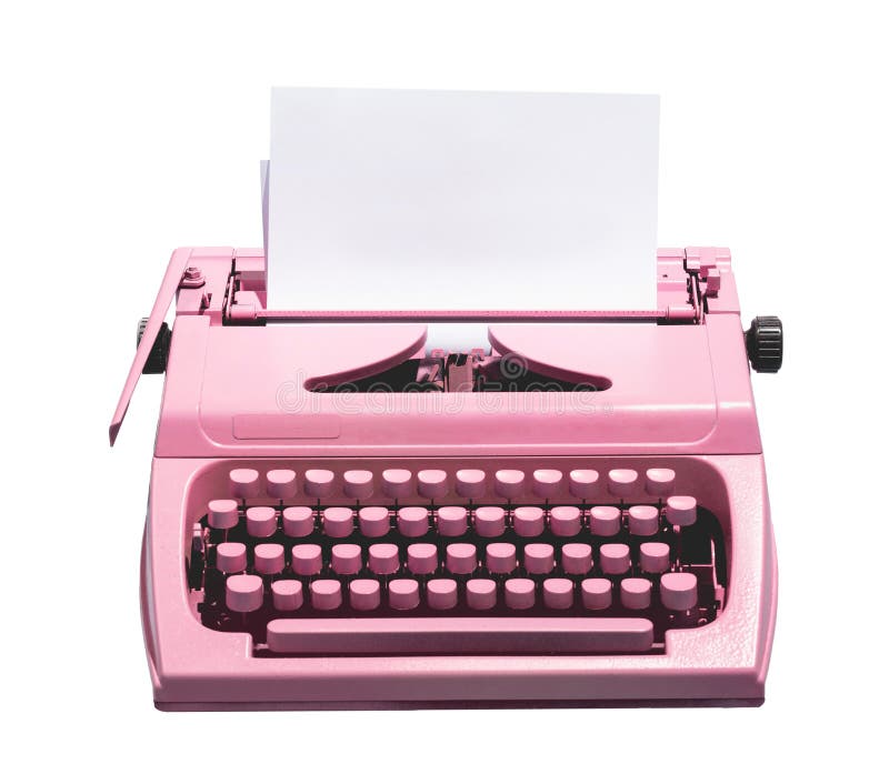 Retro Pink Typewriter with Empty Page. Isolated on White Stock Photo ...
