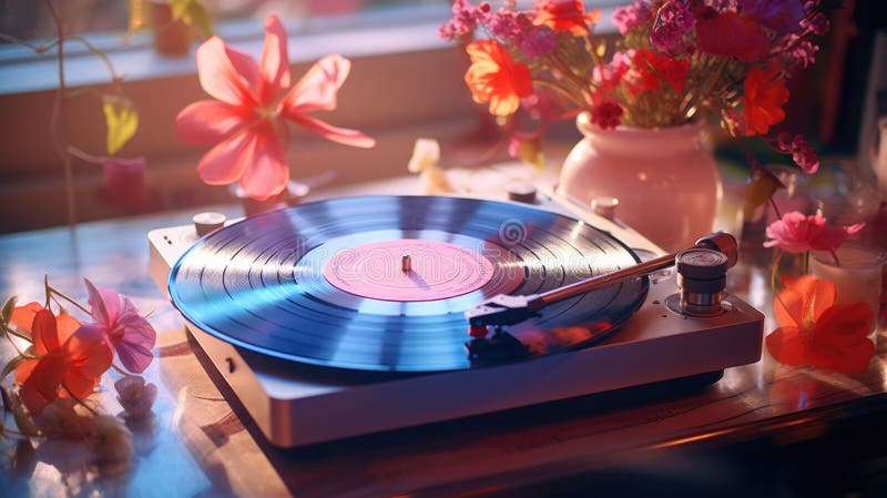 A Retro Pink Vinyl Record Player Stands on the Desktop. Nostalgia Trend ...