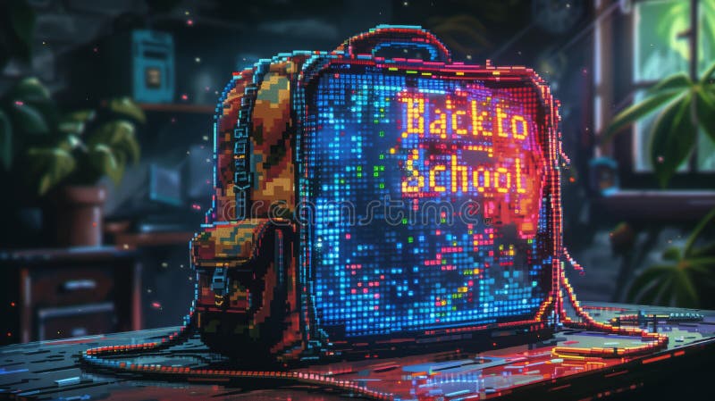 Retro Pixel Art Backpack Displaying Back To School Message Stock Image ...