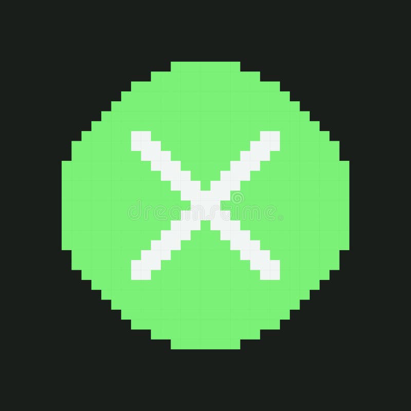 Retro Pixel Art 8 Bit Green Cross Mark Icon Button Stock Vector ...