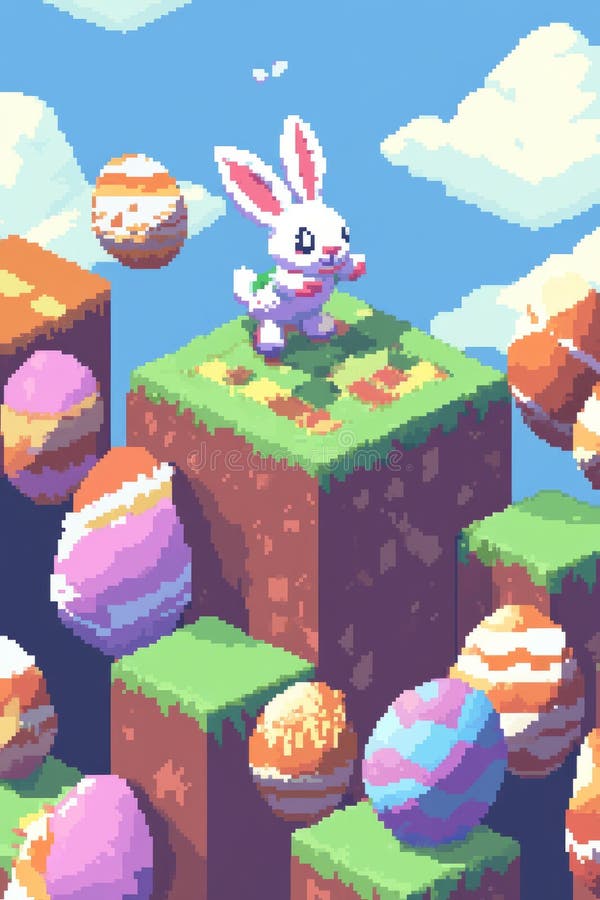 A Retro Pixel-art Easter Bunny Inside an 8-bit Video Game, Hopping ...