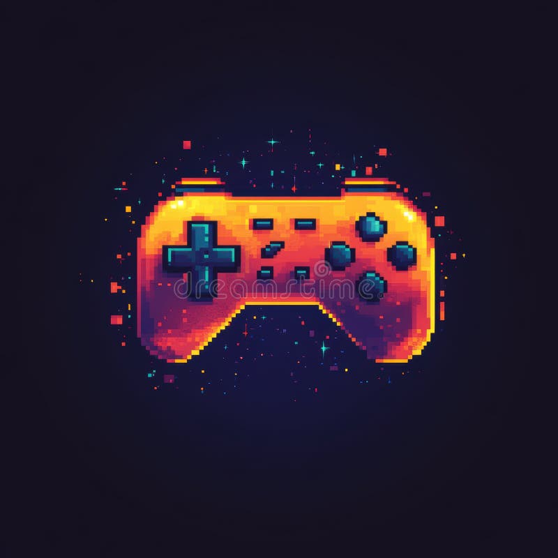Retro Pixel Art Game Controller on Dark Background Stock Illustration ...
