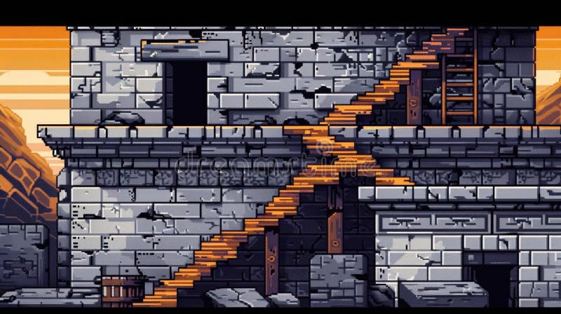 Retro Pixel Art Game Level Design Stock Illustration - Illustration of ...