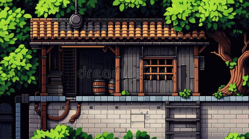 Retro Pixel Art Game Level Design Stock Illustration - Illustration of ...
