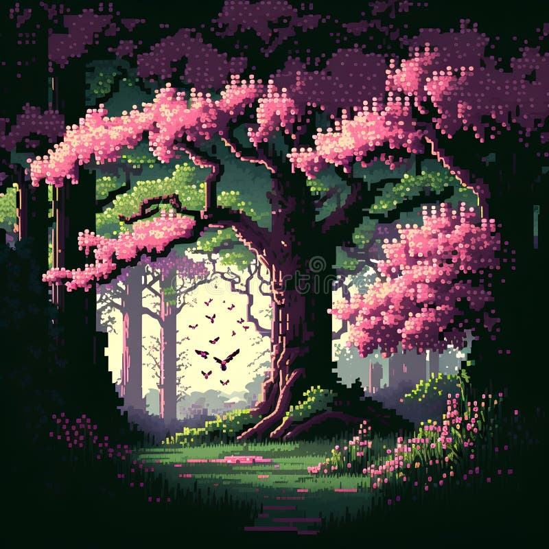 Pixel Art Illustration of a Campfire in the Forest with a Tent Stock ...