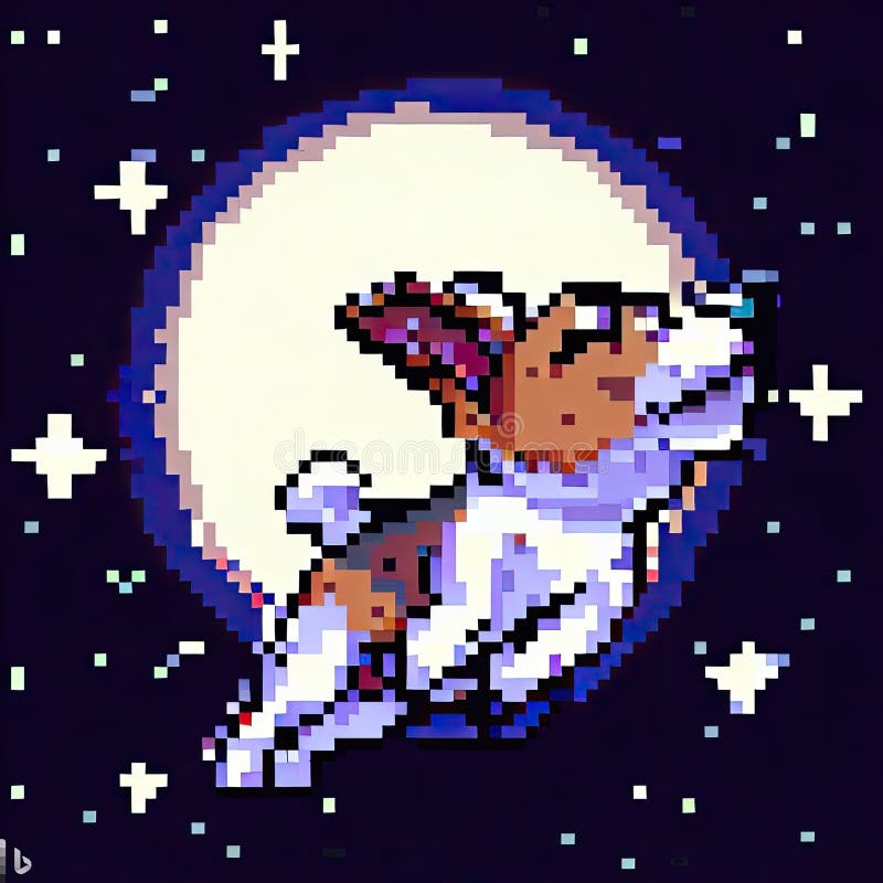 Retro Pixel Art Illustration of a Dog Sitting in the Moon Light Stock ...