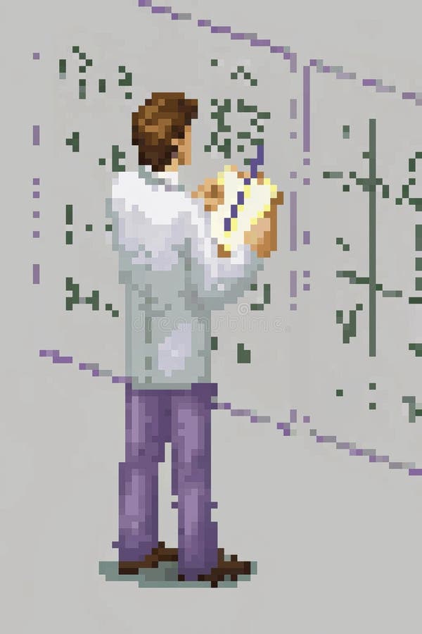 Retro Pixel Art Scientist Analyzing Complex Mathematical Formulas Stock ...
