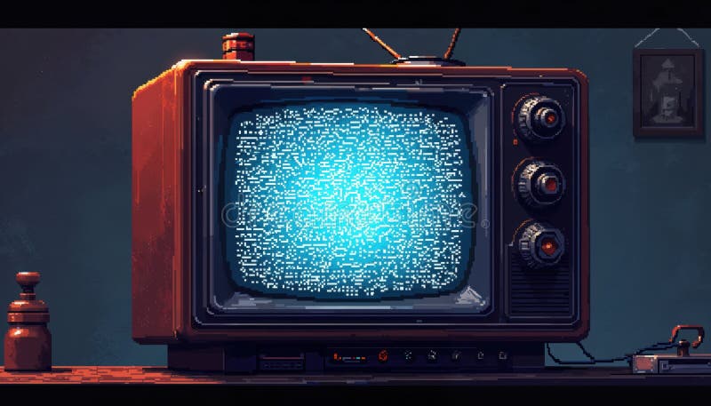 Retro Pixel Art Television Static Stock Illustration - Illustration of ...
