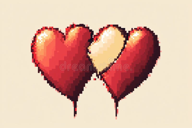 Retro Pixel Art: Two Intertwined Hearts in Nostalgic 8-bit Style. Stock ...