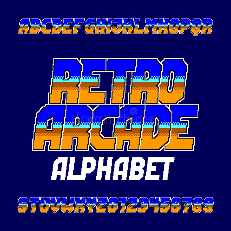 Retro 80s Computer Game Alphabet Font. Digital Pixel Gradient Letters ... Retro 80s Computer Game Alphabet Font. Digital Pixel Gradient Letters ...
