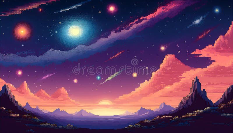 Retro Pixelated Galaxy - Pixel Art Starry Sky with a Gradient ...