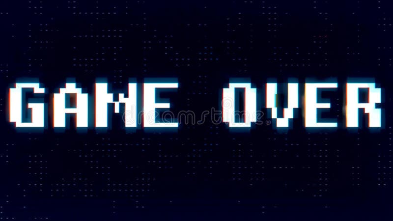 Retro Pixelated Game Over Message with Glitch Effect on a Dark ...