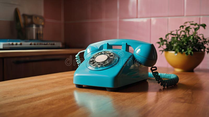 Retro Plastic Blue Table Phone Stock Illustration - Illustration of ...