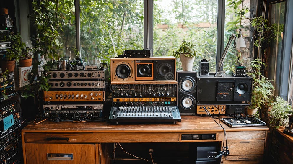 Retro Podcast Studio Featuring a Vintage Microphone. Stock Illustration ...