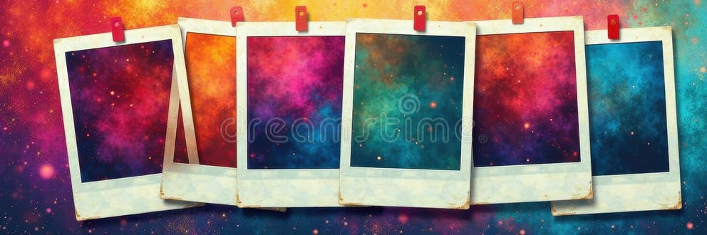 Retro Polaroid Frames, Colorful Tapes, Vector Design, Border, Polaroid ...