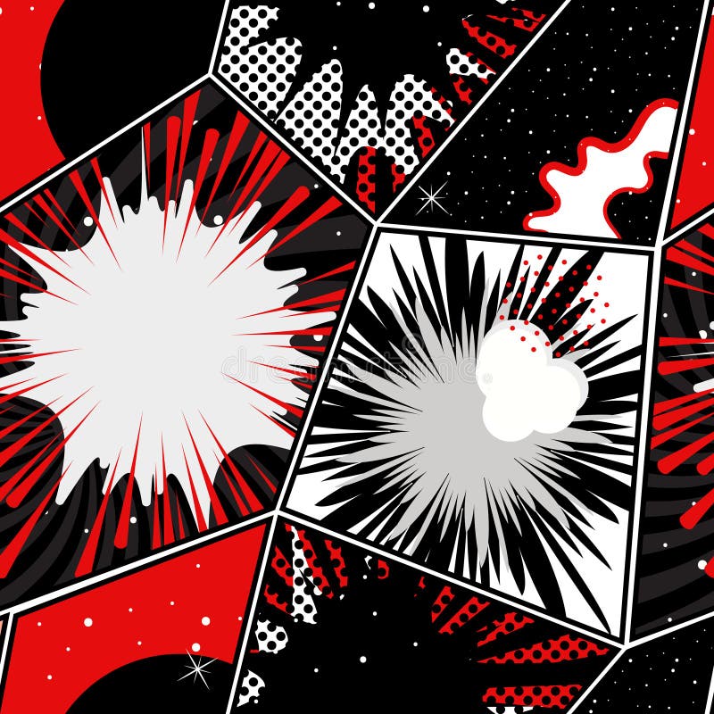 Retro Pop Art Comic Explosive Bubbles Seamless Pattern. Red and Black ...