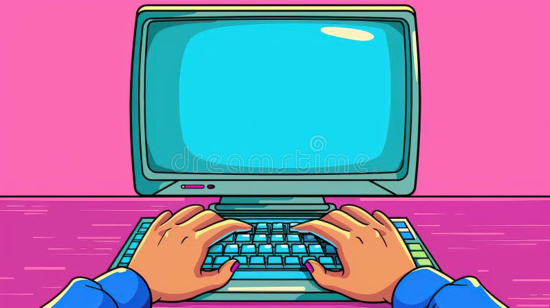 Retro Pop Art Concept of a Woman Typing on a Vintage Computer Stock ...