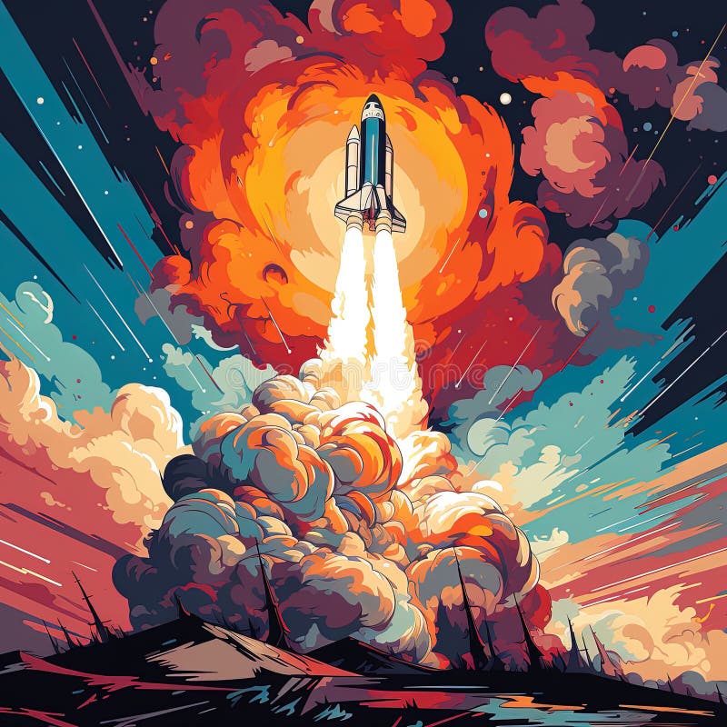 Pop Art, Rocket Launch Illustration Stock Illustration - Illustration ...
