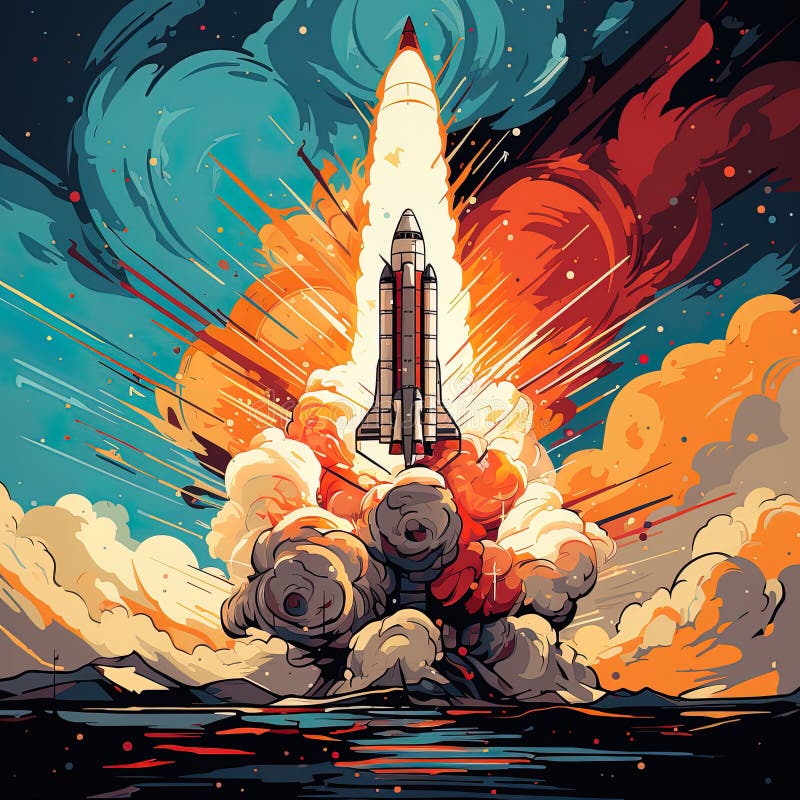 Pop Art, Rocket Launch Illustration Stock Illustration - Illustration ...