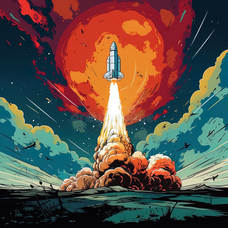 Pop Art, Rocket Launch Illustration Stock Illustration - Illustration ...