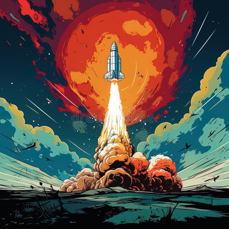 Pop Art, Rocket Launch Illustration Stock Illustration - Illustration of retro, comics: 283161639