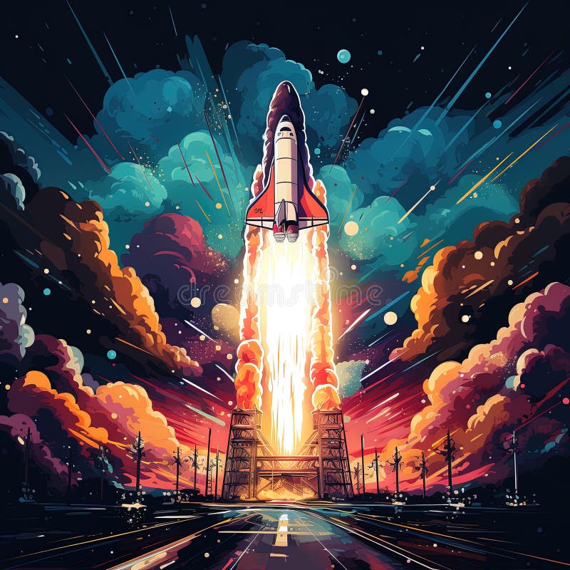 Pop Art, Rocket Launch Illustration Stock Illustration - Illustration ...
