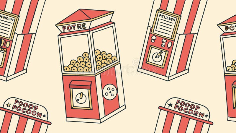 Retro Popcorn Machine and Snack Boxes Seamless Pattern, Vector Design ...
