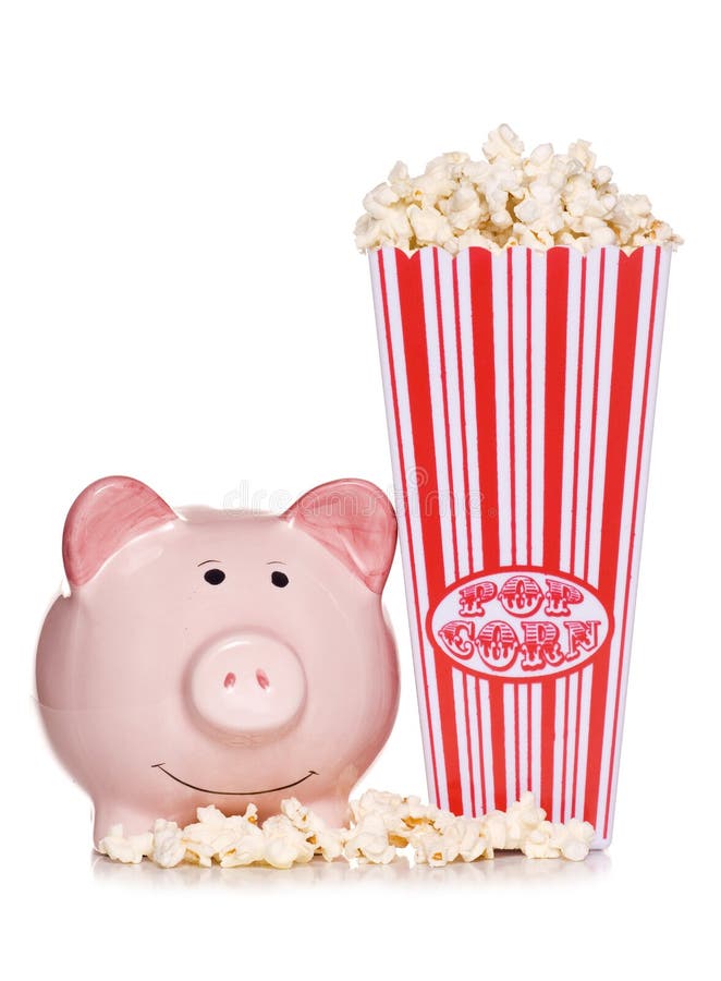 Retro Popcorn with Piggy Bank Cut Out Stock Image - Image of cinema ...
