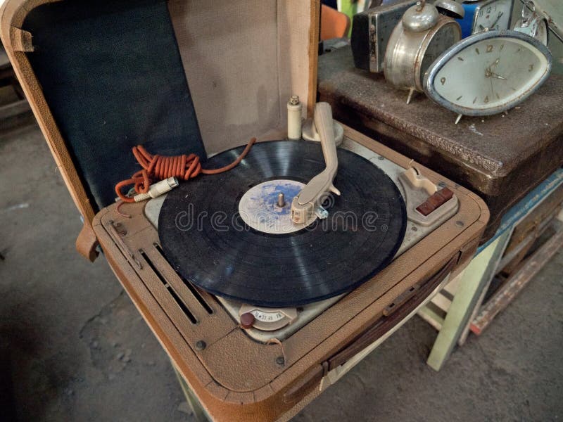 Retro portable turntable. stock image. Image of vintage - 110218277