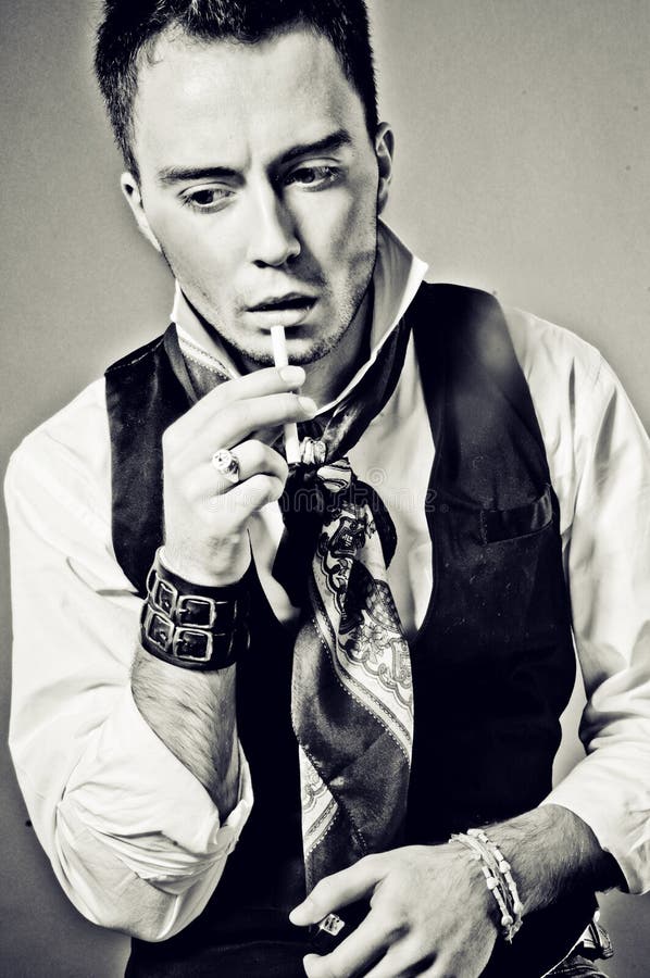 Retro Portrait of a Handsome Man with Cigarette Stock Image - Image of ...