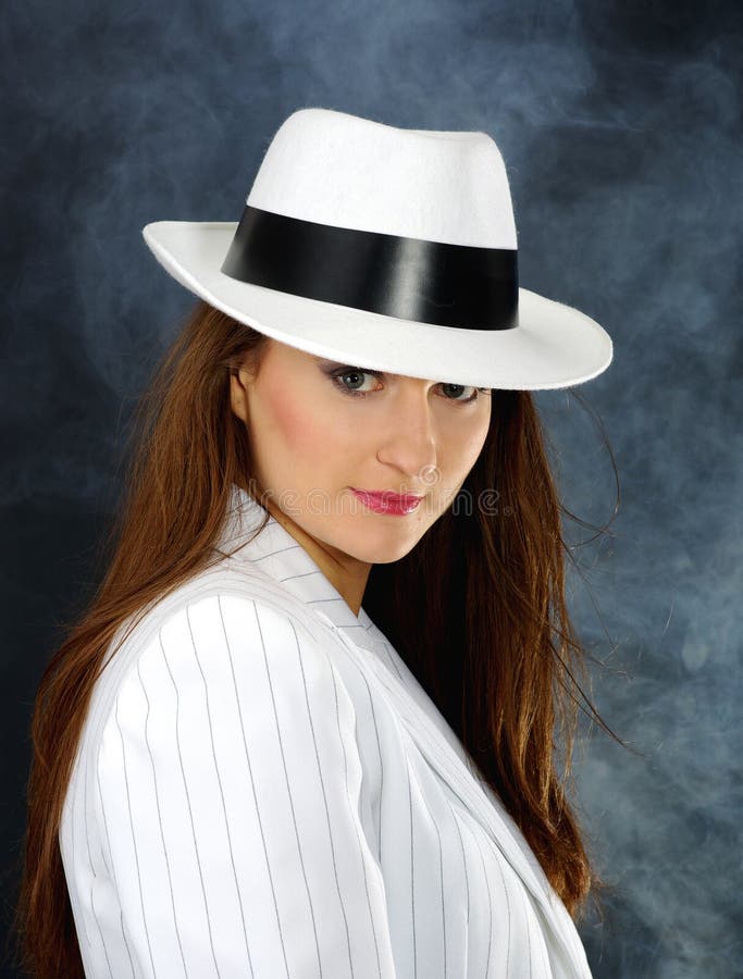 Retro Portrait in White Hat Stock Image - Image of sensual, scene: 5216845