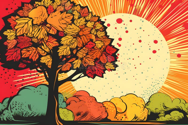 Retro Post-card in Pop-art Style Featuring a Autumn Vegetal Elements in ...