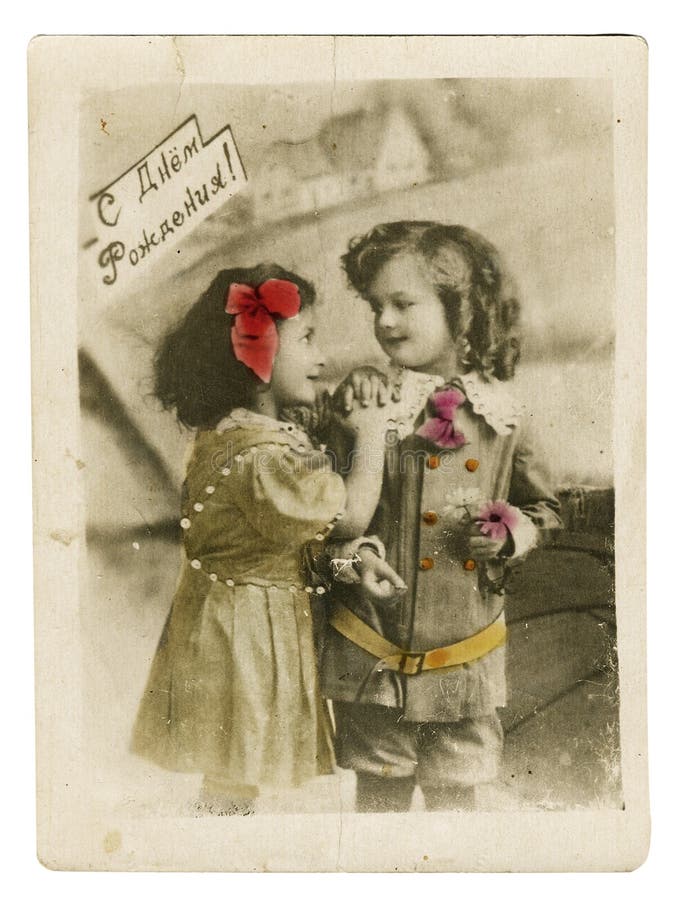 Retro Postcard with Children Editorial Stock Photo - Image of fashion ...