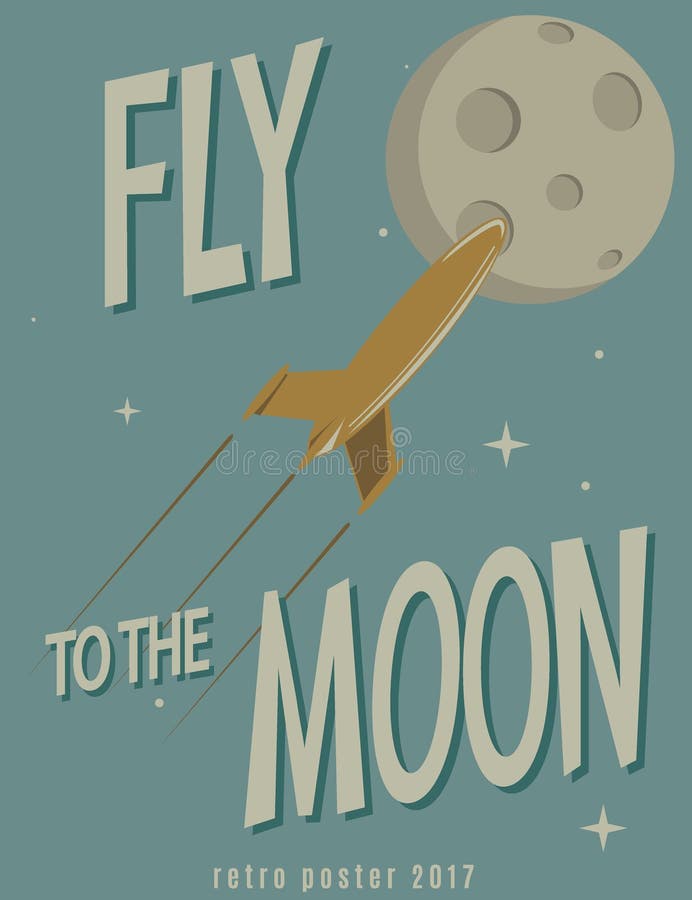 Retro Poster.Funny Rocket Fly To the Smiling Moon Stock Vector ...