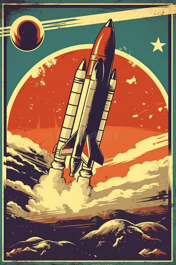 Retro Poster of Rocket Launch Stock Illustration - Illustration of ...
