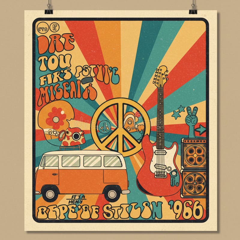 Retro Poster with a 1960s Psychedelic Theme. Features a Colorful ...