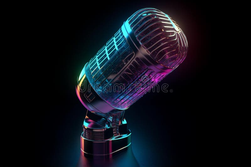 Retro Professional Microphone in Neon Futuristic Style. AI Generated ...