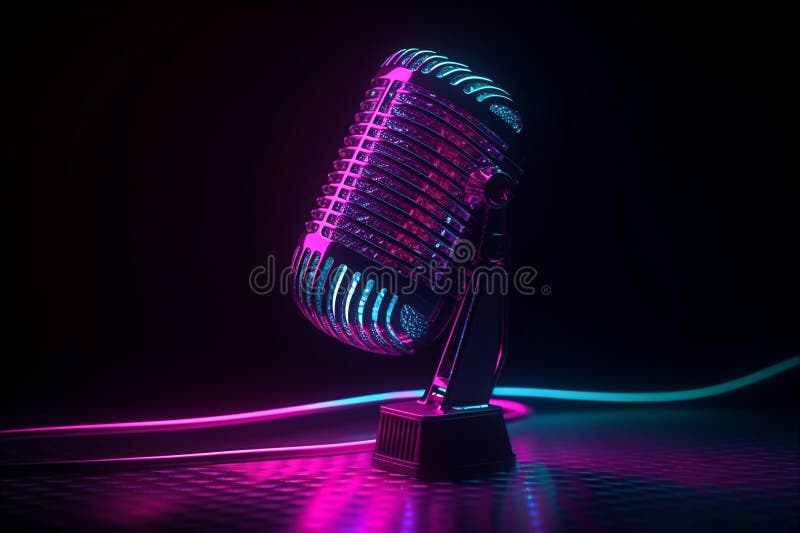 Retro Professional Microphone in Neon Futuristic Style. AI Generated ...