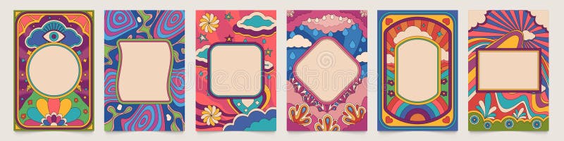 Retro Psychedelic Frames. Abstract Colorful Flyer Layout with Liquid ...